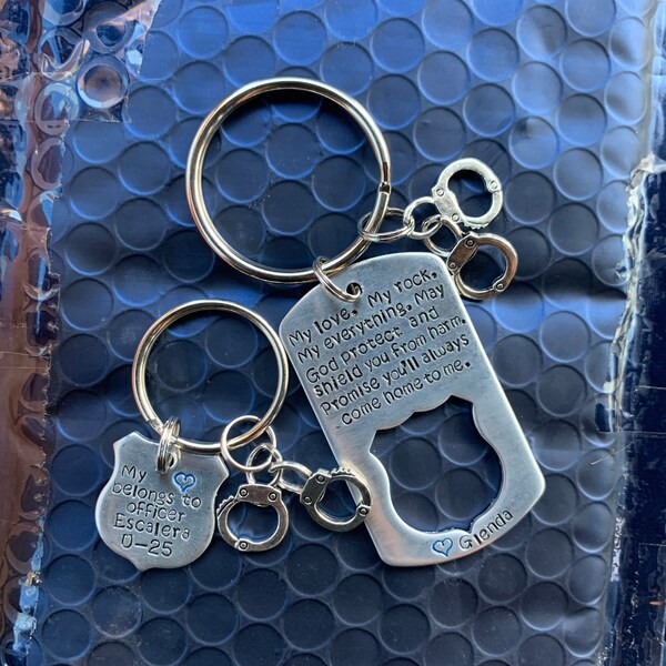 Police Officer Keychain Set Hand Stamped Personalized Just for You ...
