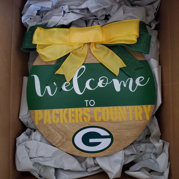 12" Green Bay Packers Wood Round Door Sign Welcome to Our Home Packers ...