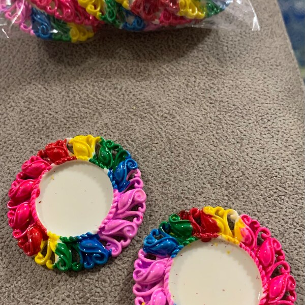 31x37mm Handwork Rainbow Round Flatback Resin Flower Charm Finding ...