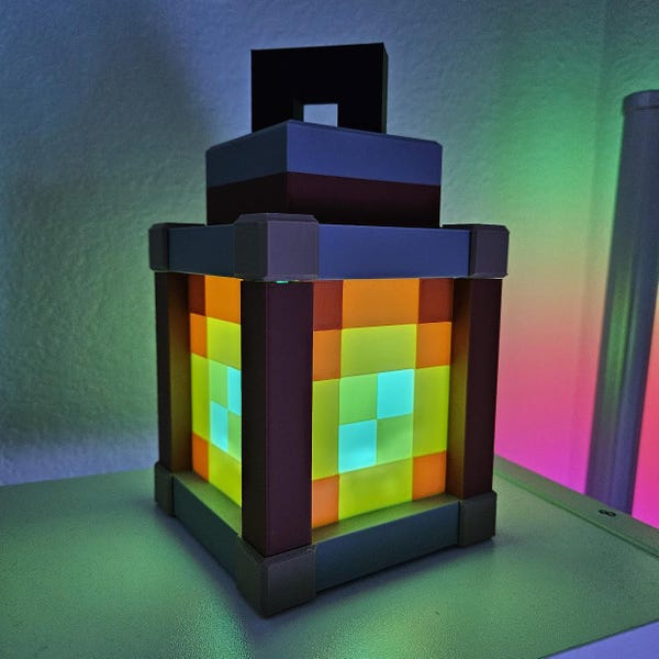 Pixelated Night Light Lantern - Night Lamp Birthday Gift - Kids Bedroom ...