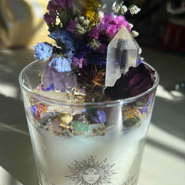 Attract Love Intention Candle Packed With Crystals, Herbs & Flowers ...