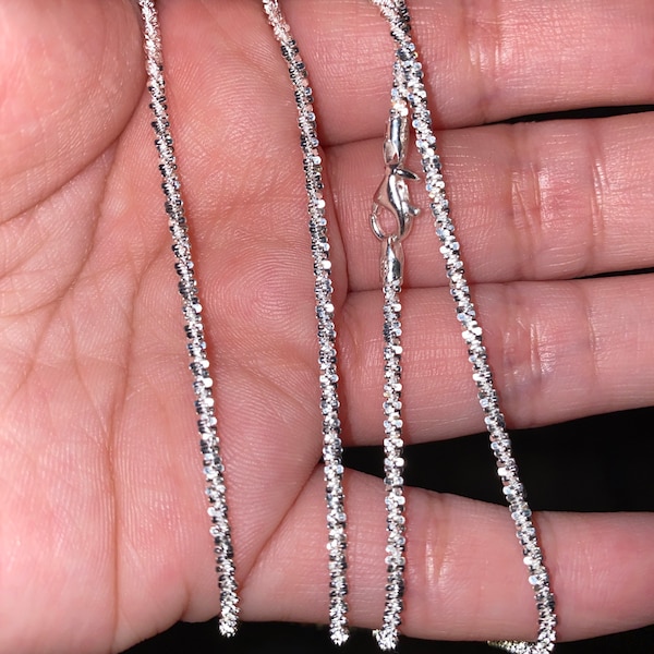 Sterling Silver Sparkle Chain Necklace: Diamond Cut Margarita Rock ...