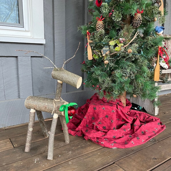 1 Rustic Log Reindeer, Outdoor Christmas Decor, Wooden Deer, Primitive ...