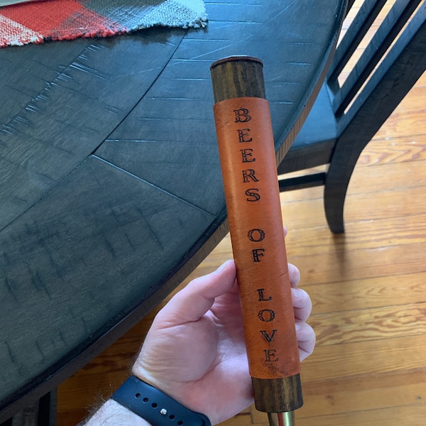 Custom Leather and Wood Beer Tap Handle, Personalized Beer Pull, Beer ...