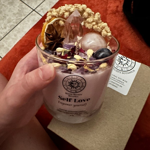Self Love Intention Candle With Luxury Crystals and Herbs - Empowerment ...