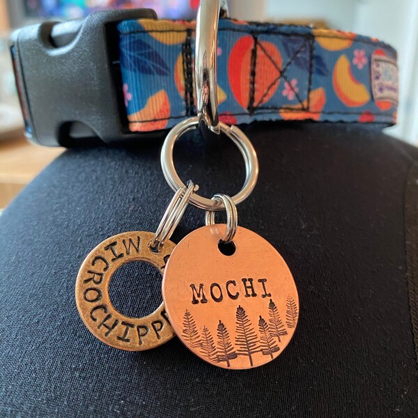 Mini Tree Line Dog Tag - Hand Stamped Pet ID Tag - Personalized Dog Tag ...