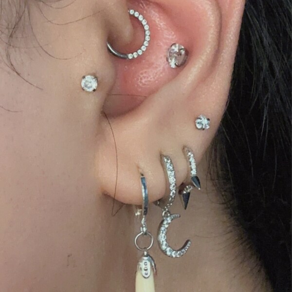 Mink Vertebrae Silver Hoop Drop Chain Earrings Spike Dangle Hoop ...