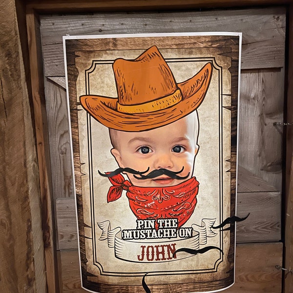 Pin the Mustache, Western Birthday Party, Wanted Poster, Cowboy ...