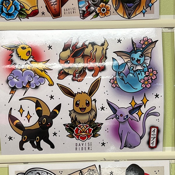 Eeveelutions Tattoo Flash Art Print - Etsy