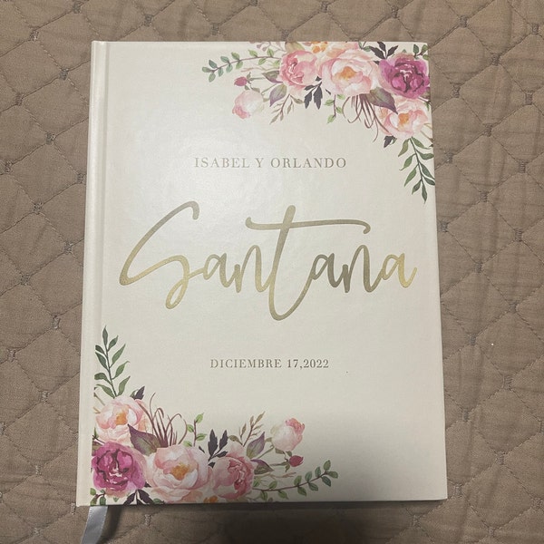 Sky Blue Blush Floral Quinceañera Guest Book, Custom Sweet 16 ...