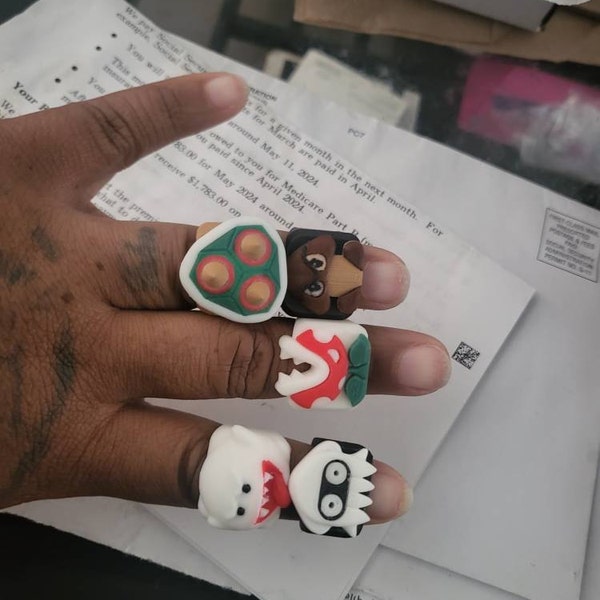 Super Mario Bros and Bowser Fan Art Rings - Etsy