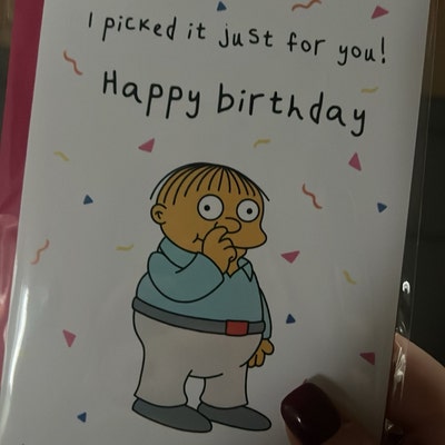 Ralph Wiggum Simpsons Funny Birthday Card, Funny Greetings Card ...