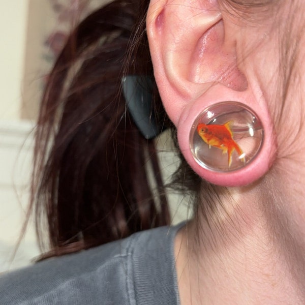 Up to 2" Goldfish Liquid Ear Plugs Gauges Tunnels Earring Orange Fish ...