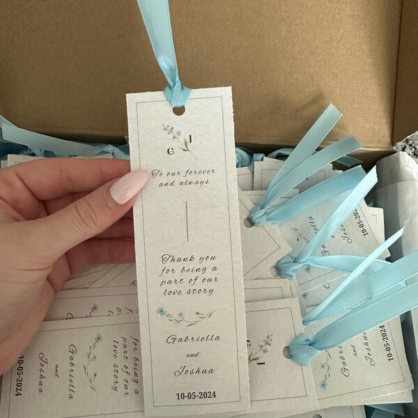 Personalized Wedding Bookmark Favours, Floral Thank You Card, Custom ...