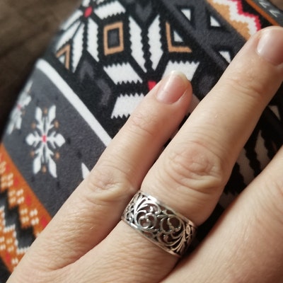 Norwegian Rosemaling Ring 925 Sterling Silver Folk Floral Filigree Band ...