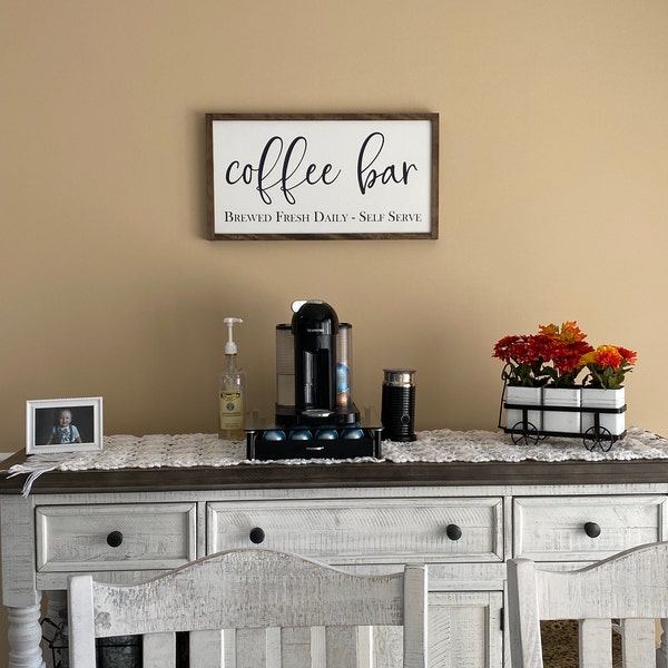 Coffee Sign | Coffee Bar Brewed Fresh Daily Self Serve Sign | Wood Sign ...