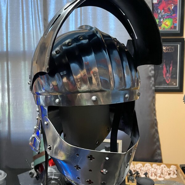 16GA Medieval Bacinet Visor Helmet Medieval Extreme Combat Helmet Medieval Jousting Helmet With ...