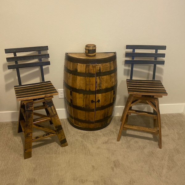 Whiskey Barrel Stave Bar Stools With Swivel Seats - Made Entirely of ...