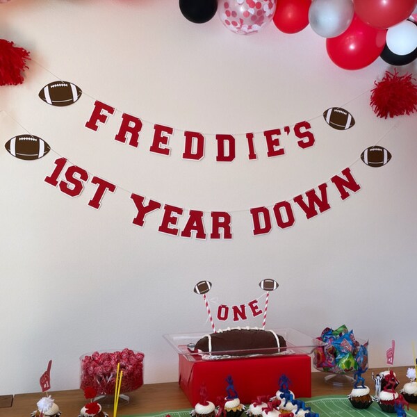 Football 1st Birthday Banner: "first Year Down" Cardstock Party Decor ...