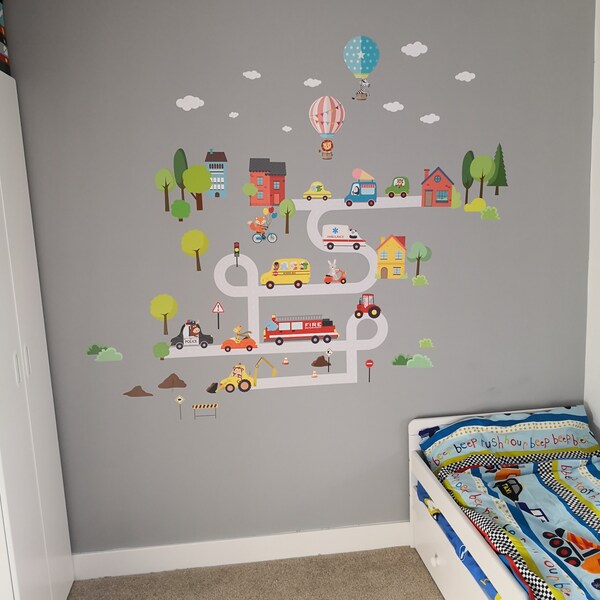 Transportation Wall Decal, Vehicles Cars and Animals Wall Sticker ...