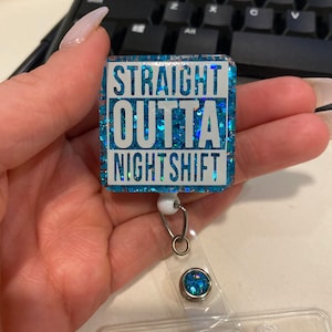 Night Shift Badge Reel, Work ID Holder, Glitter Badge Holder, Funny ...