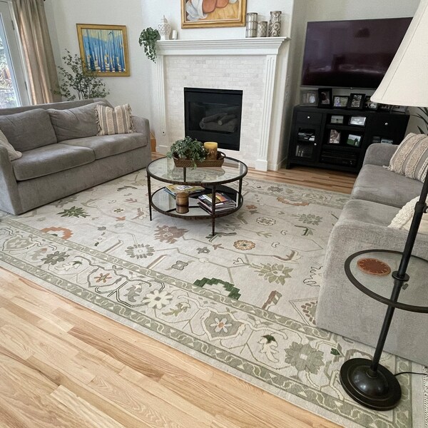 New Oushak Rug Quick Ship Pastel Hand Knotted Rug Muted Piestachio Area ...