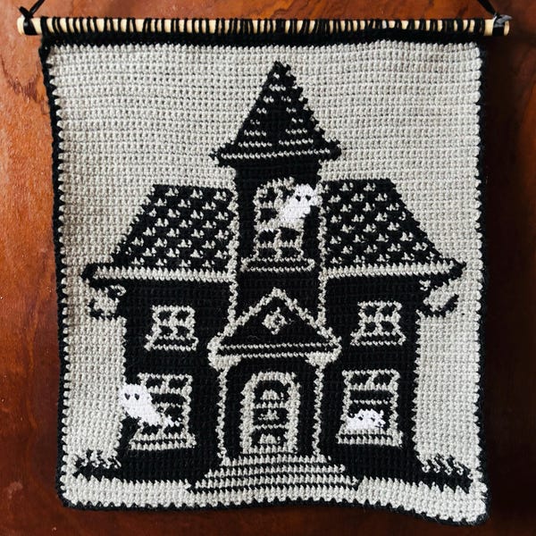 Haunted House Tapestry Crochet Pattern / Wall Art / Instant Download ...