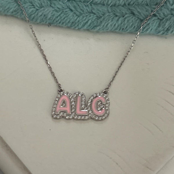 Dangling Letters Name Necklace Clear Stones | Sterling Silver Women's ...