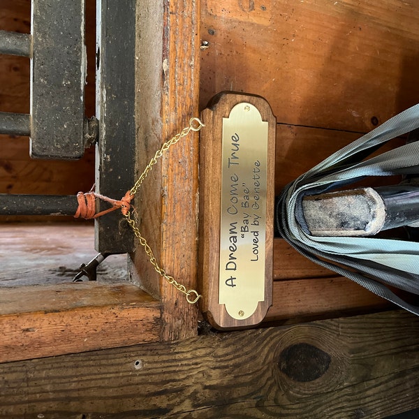 Fancy Horse Stall Name Plate Solid Brass and Wood Personalized, Stall ...