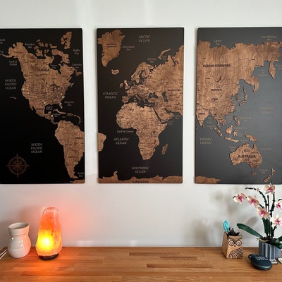 Wooden World Map Wall Art, Push Pin Travel World Map, Large ...