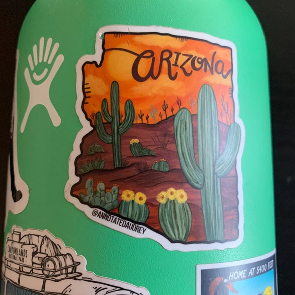 Vinyl Sticker | Orange Arizona Weatherproof Decal Cactus Sticker for ...
