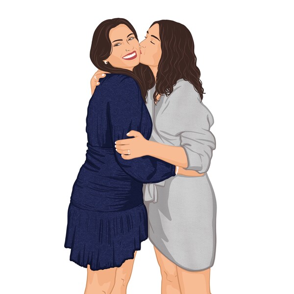Best Friend Portrait From Photo, Hand Drawn Portrait for Friends ...