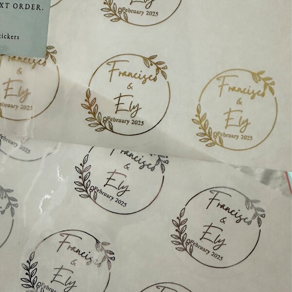 New GOLD FOIL CUSTOM Stickers Wedding Initials Clear Stickers Wedding ...