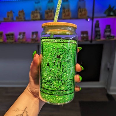 The Stoner Tarot Card Beer Glass With Bamboo Lid / Stoner Gift / Gift for Stoner / Marijuana ...