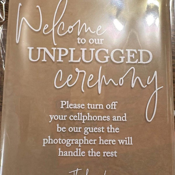 Unplugged Ceremony Clear Glass Look Acrylic Wedding Sign, Unplug Be ...