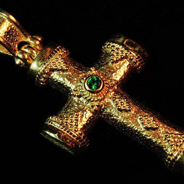 Byzantine Cross Solid Gold 14K or 18K With Ruby or Blue Sapphire or ...