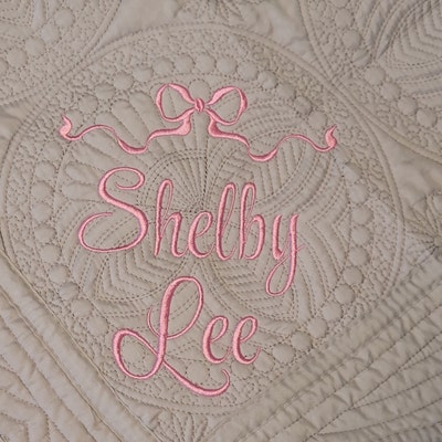 Emma Kate Heirloom Bow Satin Stitch Long Ribbon Frame Border Monogram ...