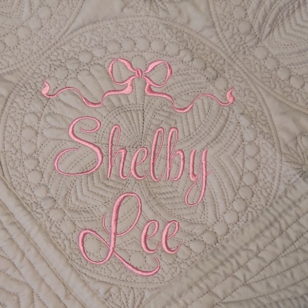 Emma Kate Heirloom Bow Satin Stitch Long Ribbon Frame Border Monogram ...