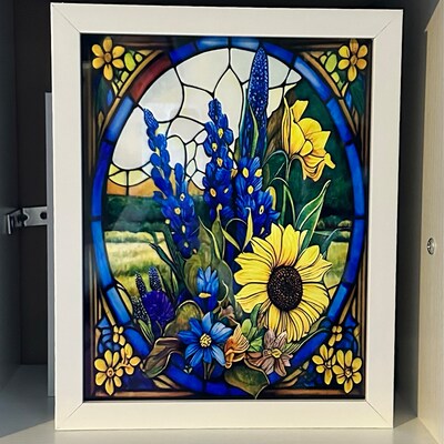 Forget Me Nots Faux Stained Glass Wreath Sign Design Cling - Etsy