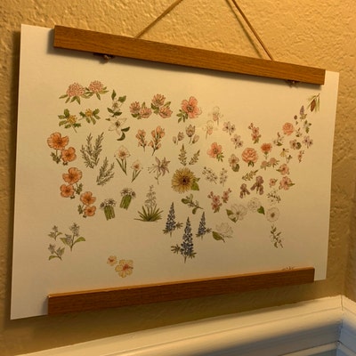State Flower Map Wildflowers Watercolor 11x14 - Etsy