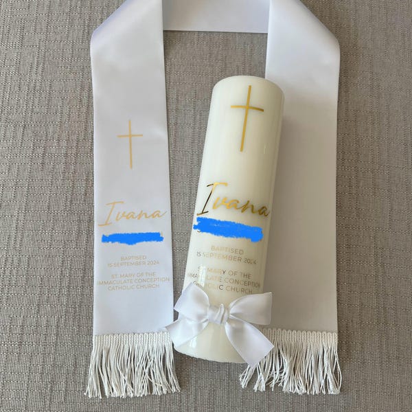 Custom Baptism Stole & Candle / Christening Stole Candle Set ...