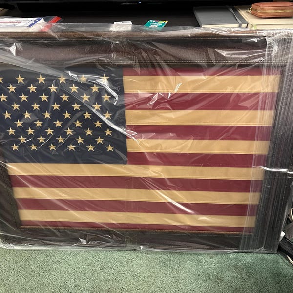 Large Framed American Flag | Real Cotton Cloth Embroidered Flag | Hand ...