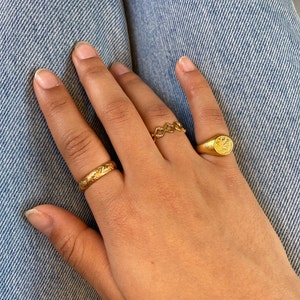 Gold Floral Stamp Signet Ring, 24k Gold Plated Boho Chevalier Ring ...