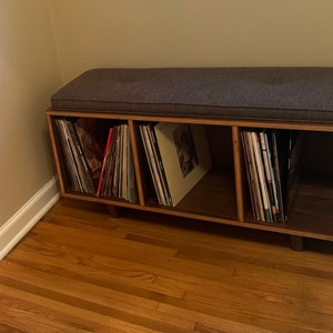 HIFI Vinyl Storage Bench With Component Shelf with Mid Century Modern ...