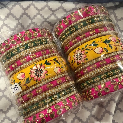 Ethnic Indian Bridal Red and Green Color Chura Set Heavy Glass Kundan ...