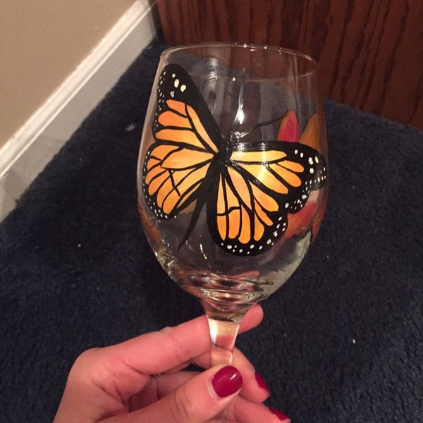 Hand Painted Monarch Butterfly Wine Glass, Whimsical, Enjoy Your ...