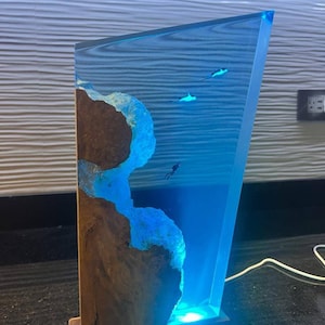 Stingray and Diver Wood Resin Lights, Resin Art Lights, Clear Crystal ...