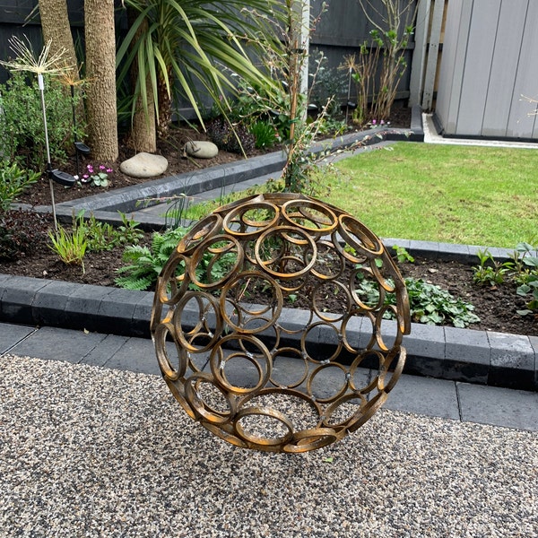 Metal Rusty Garden Modern Art Decorative Open Sphere Ornament - Steel ...