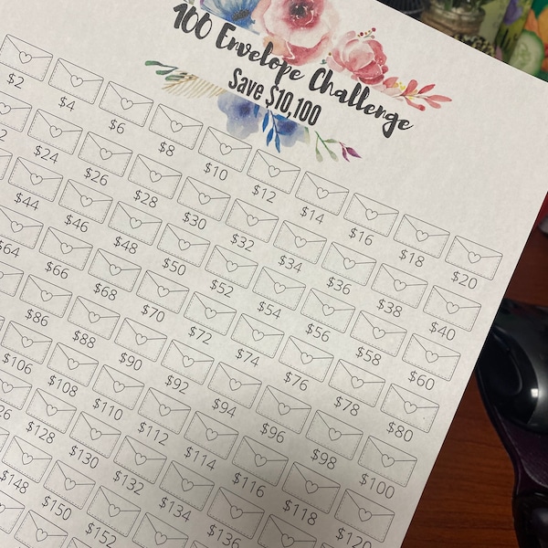Printable 100 Envelope Savings Challenge Tracker, Save 10,100 Dollars ...
