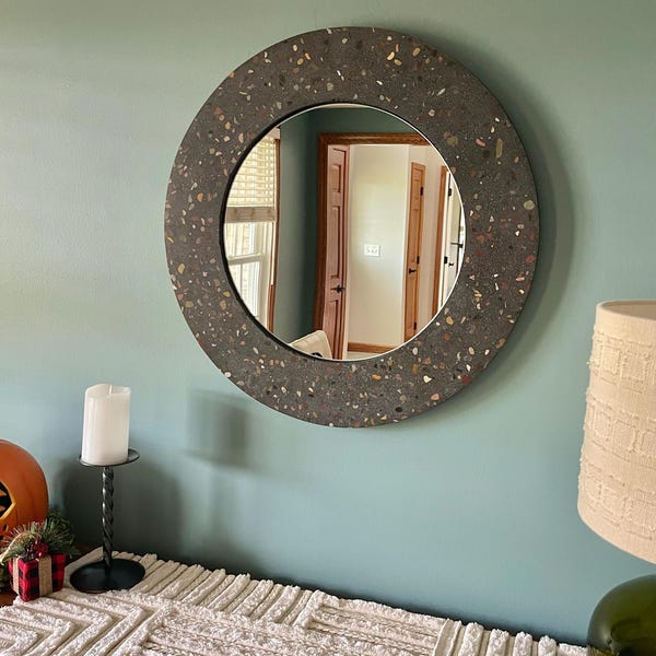 Wavy Concrete Mirror, Artistic Irregular Rock Mirror, Organic Home ...